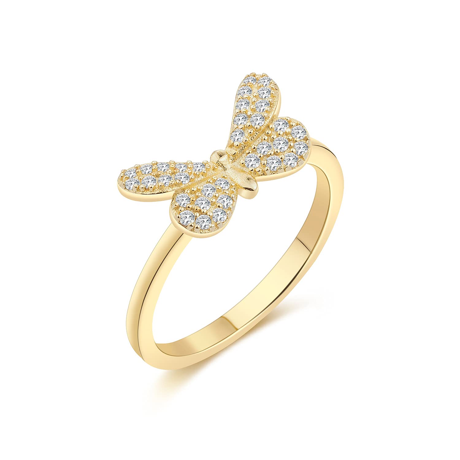 Kemstone Sterling Silver Dainty Butterfly CZ Ring Women Fashion Jewelry Gold/Silver Rings Size 5-9 (gold, 9)