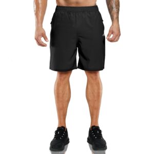 Haimont Mens Black Athletic Shorts Quick Dry Running Shorts with Zipper Pocket Lightweight Workout Linerless L