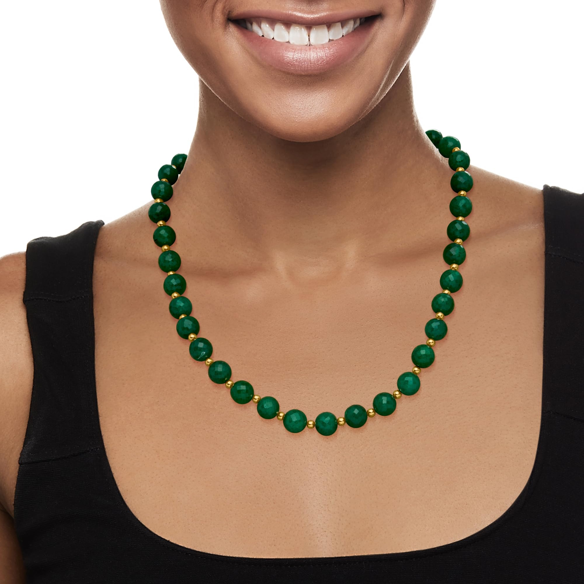 Ross-Simons 235.00 ct. t.w. Emerald Bead Necklace in 14kt Yellow Gold. 20 inches