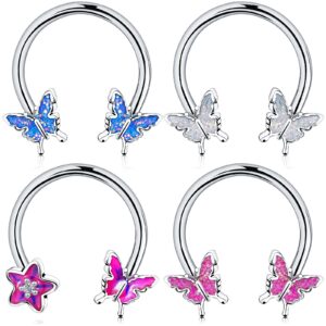 hicarer 4 pieces septum ring horseshoe hoop ring 16g butterfly nose rings earring cartilage earring hoop captive bead rings tragus daith helix piercing body jewelry for women man