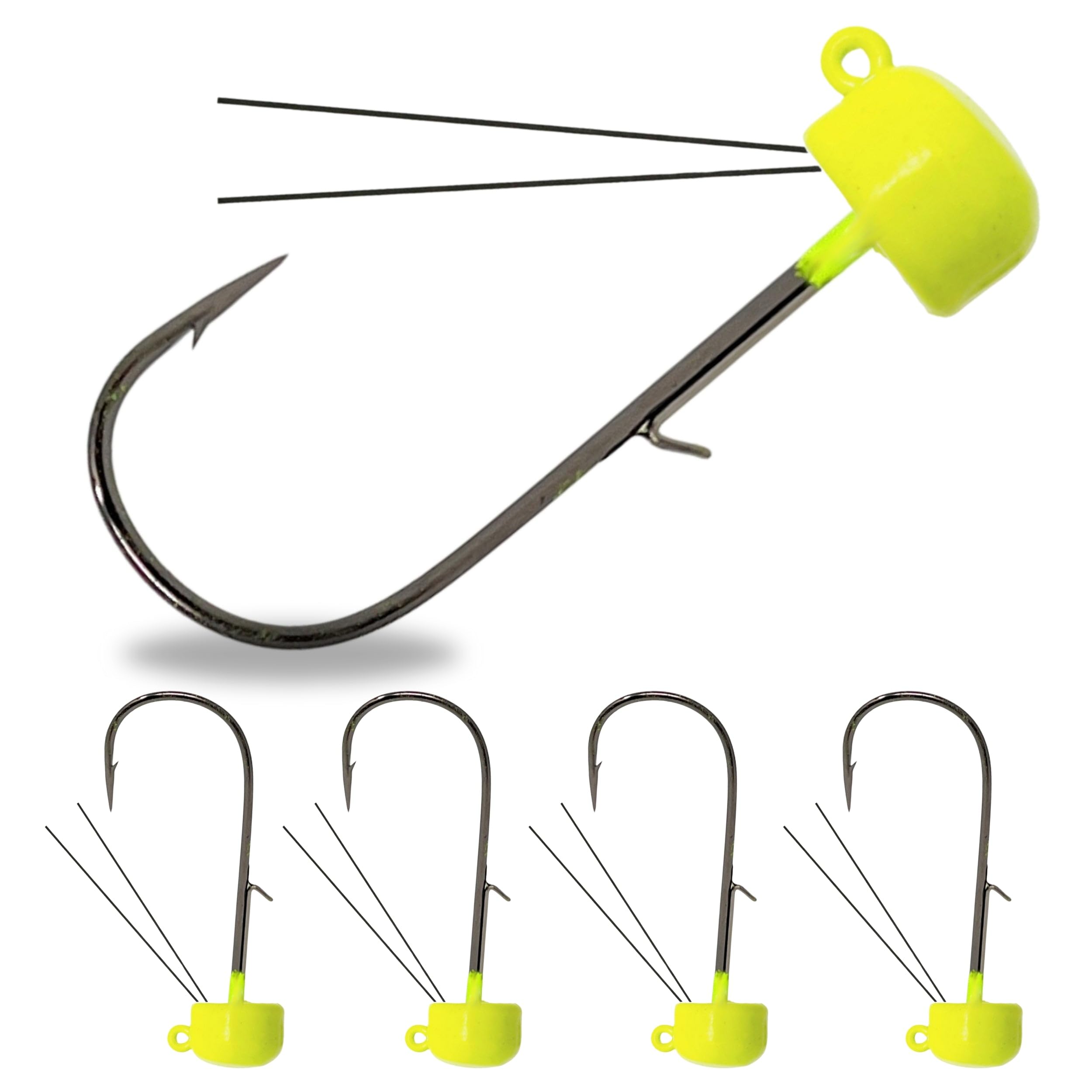 Reaction Tackle Tungsten Mushroom Head Ned Rig Shroom Jig Heads for Finesse Fishing, Weedless Jig Head for Bass Fishing with Soft Lures (5-Pack) 1/5oz Chartreuse weedless