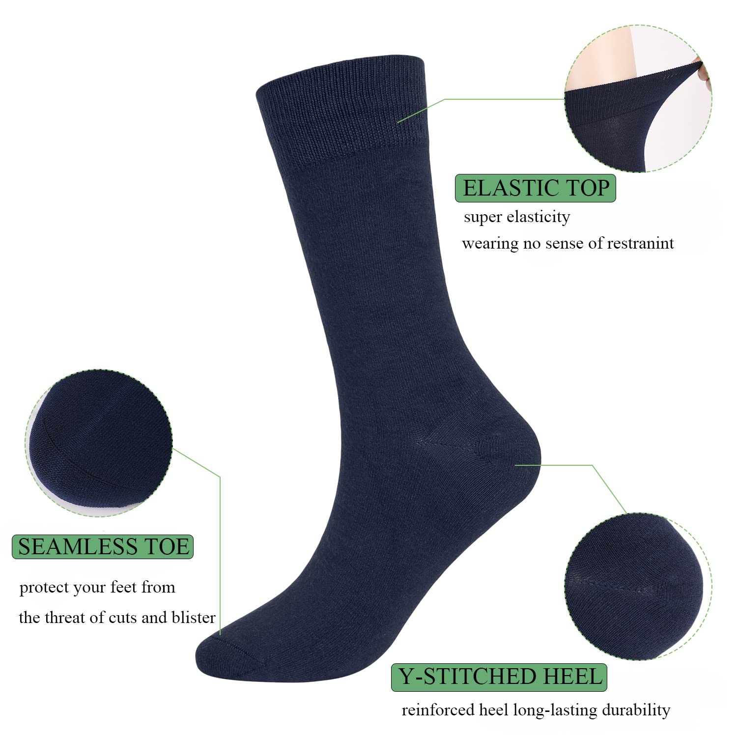 Bamboo Rayon Dress Socks for Men, 4 Pair Comfortable Crew Men Socks, Seamless Stretchy Casual Sports Socks, Navy(4 Pairs),10-13