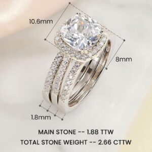 Blongme 2.66CT Wedding Engagement Rings Set for Women 925 Sterling Silver Cushion Halo CZ Wedding Bands Promise Bridal Ring Enhancer for her Size 8