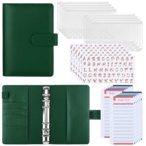 antner a6 budget binder with cash envelopes, 8pcs binder pockets, 12pcs expense budget sheets, a6 6-ring money saving binder planner organizer with letter stickers for cash budgeting, dark green