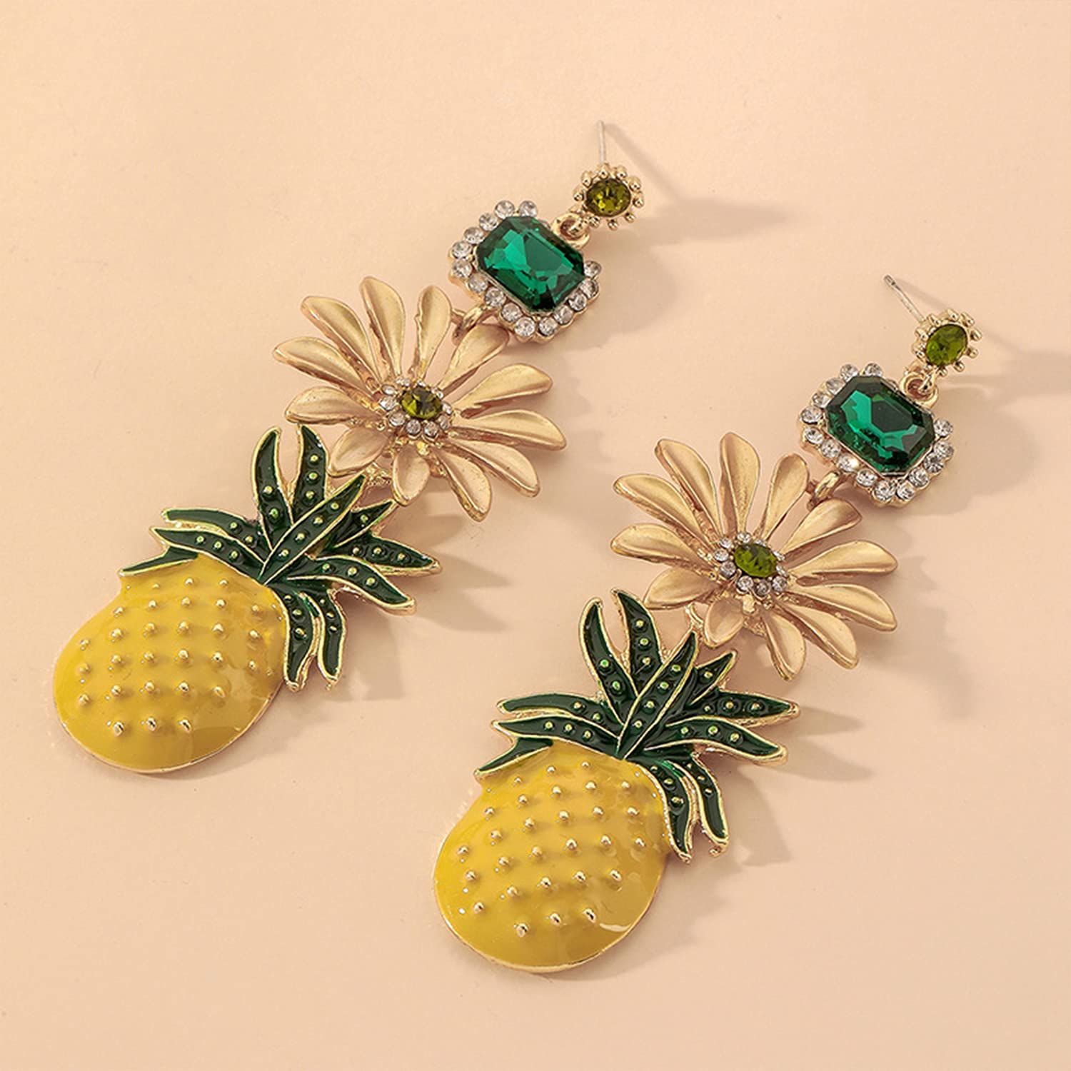 T-ztoss Graceful Hypoallergenic Pineapple Stud Earrings Gold Shining Crystal Hawaiian Vacation Beach Party Earrings Fruit Dangle Long Earrings Gifts for Women(Pineapple earrings)