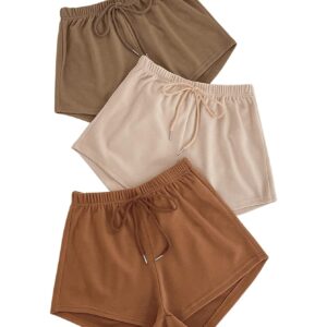 MakeMeChic Women's 3pack Elastic Waist Knot Front Lounge Track Shorts Brown Apricot Rust Brown S