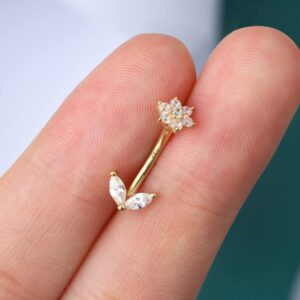 COCHARM 14k Gold Rook Earrings for Women 16 Gauge 14K Yellow Gold Rook Piercing Jewelry Flower 14k Gold Rook Barbell 8mm Gold 14k Rook Piercing