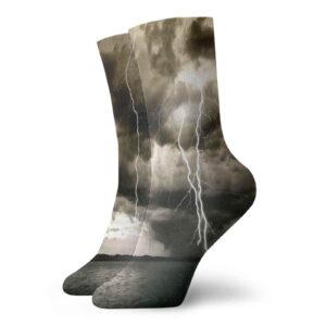 gultmee nature fashion compression socks,majestic rain cloud with a thunderstorm,performance polyester cushioned athletic crew socks for running,athletic,grey blue -12 inch