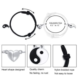 TempBeau Couple Friend Yin Yang Bracelet - Adjustable Friendship Bracelets for 2, Matching Heart Charm, Promise Jewelry Gifts Set for Women Men BFF