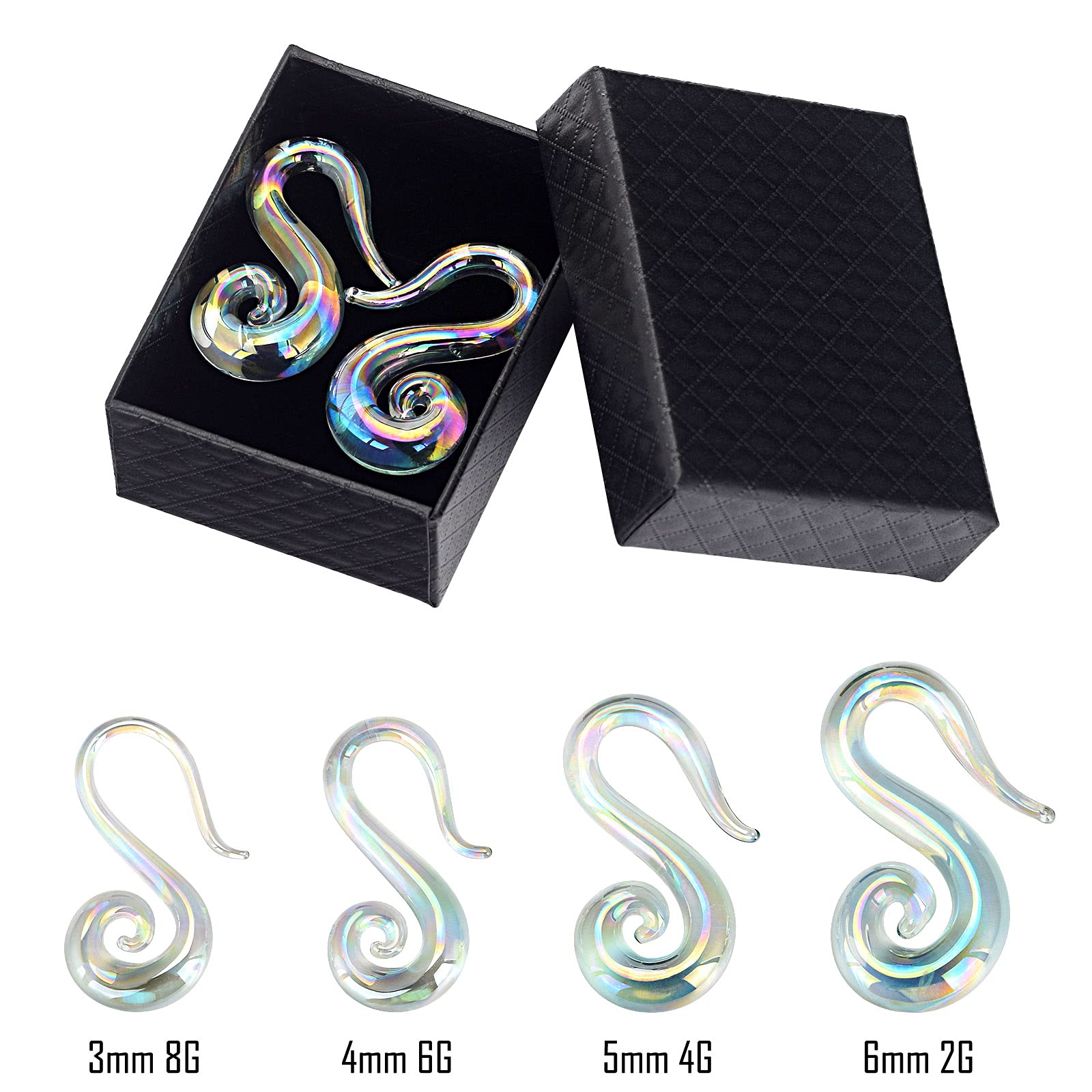 Stuppendux Seahorse Shape Ear Glass Spiral Tapers Plugs Tunnels Expander Hanger Gauges Earrings Stretching Body Piercings Jewelry Gauges 8g 3MM