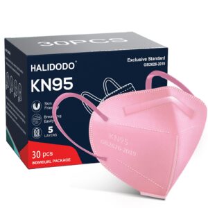 halidodo 30 packs kn95 face mask, 5-plyers protection cup dust face mask, breathable protection mask for women man, pink