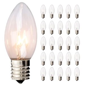 pallerina 25 pack c9 clear incandescent bulbs, c9 christmas light bulbs replacement light bulb, 7 watt night light bulbs c9/e17 intermediate base, candle light bulbs