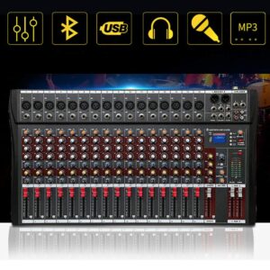 TFCFL 16 Channel Audio Mixer Professional Usb Audio Interface Sound Board Console Desk System Interface Digital USB Computer Phantom Power Stereo DJ Studio Metal+plastic Black