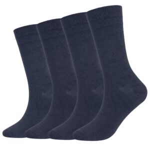 bamboo rayon dress socks for men, 4 pair comfortable crew men socks, seamless stretchy casual sports socks, navy(4 pairs),10-13