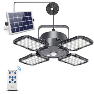 latband solar pendant lights outdoor indoor with remote control, solar powered shed light 120° adjustable 1000lm ip65 waterproof solar motion sensor lights 4 lighting modes for home yard barn gazebo