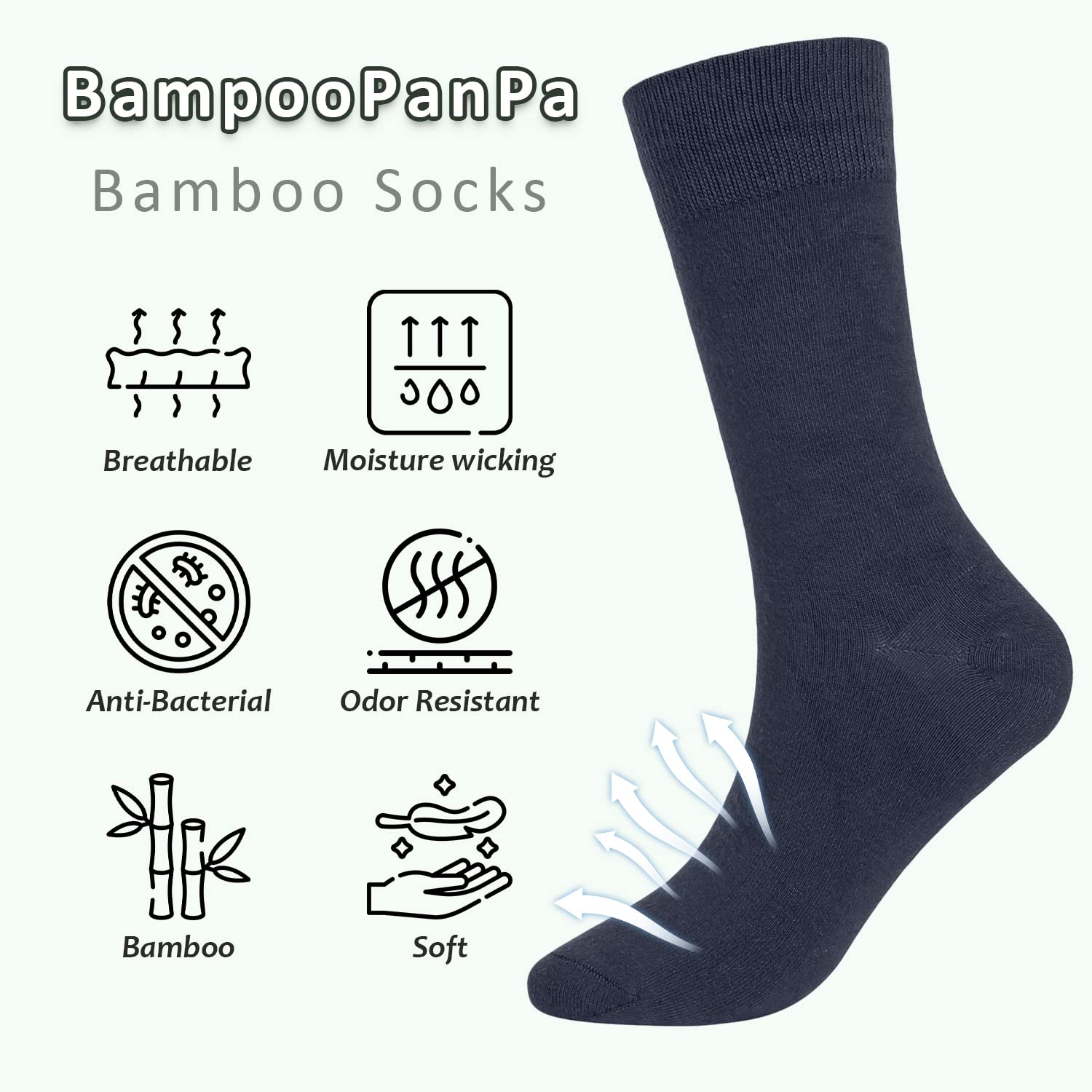 Bamboo Rayon Dress Socks for Men, 4 Pair Comfortable Crew Men Socks, Seamless Stretchy Casual Sports Socks, Navy(4 Pairs),10-13