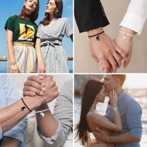 TempBeau Couple Friend Yin Yang Bracelet - Adjustable Friendship Bracelets for 2, Matching Heart Charm, Promise Jewelry Gifts Set for Women Men BFF