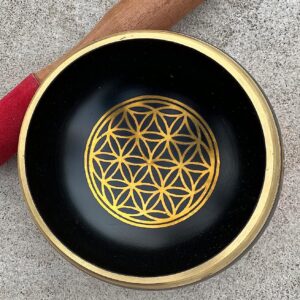 Tibetan Flower Of Life Singing Bowl Mallet Cushion Set ~ For Meditation, Yoga, Spiritual Healing and Mindfulness ~ Medium (Black)