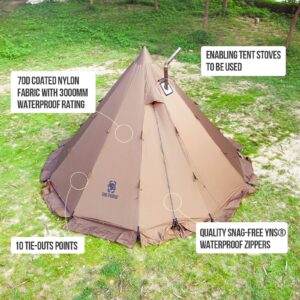 OneTigris Rock Fortress Hot Tent with Stove Jack, 4~6 Person, 4 Season Tipi Tent for Family Camping Backpacking Hunting Fishing Waterproof Wind-Proof.