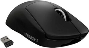 logitech g pro x superlight wireless gaming mouse, ultra-lightweight, hero 25k sensor, 25,600 dpi, 5 programmable buttons, long battery life, compatible with pc/mac - black (renewed)