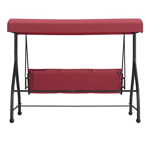 Flash Furniture Tellis 3-Seat Outdoor Steel Converting Patio Swing Canopy Hammock with Cushions / Outdoor Swing Bed (Maroon)