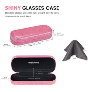 molshine bling Hard Shell Glasses Case,Portable Sparkling Shiny Eyeglass Case for Men Women Girl Travel Study Work (Pink)