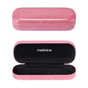 molshine bling hard shell glasses case,portable sparkling shiny eyeglass case for men women girl travel study work (pink)