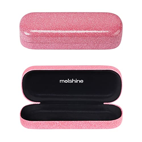 molshine bling Hard Shell Glasses Case,Portable Sparkling Shiny Eyeglass Case for Men Women Girl Travel Study Work (Pink)