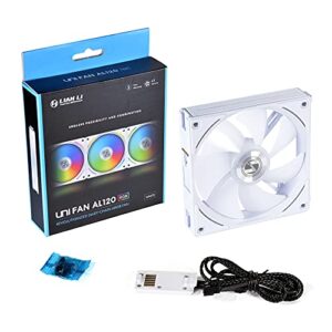 lian-li uni fan al120 revolutionized daisy-chain 120mm argb fan, white