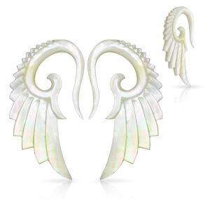 Pierced Owl Hand Carved Mother of Pearl Angelic Wing Hanging Taper Plugs, Sold as a Pair (10mm (00GA))