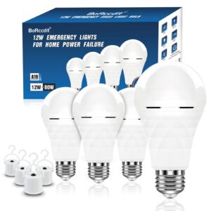 borccdit a19 rechargeable light bulbs, 12w emergency light bulbs for power failure, 1200mah battery light bulb, e26/e27 5000k daylight led light bulb for home daily and emergency use