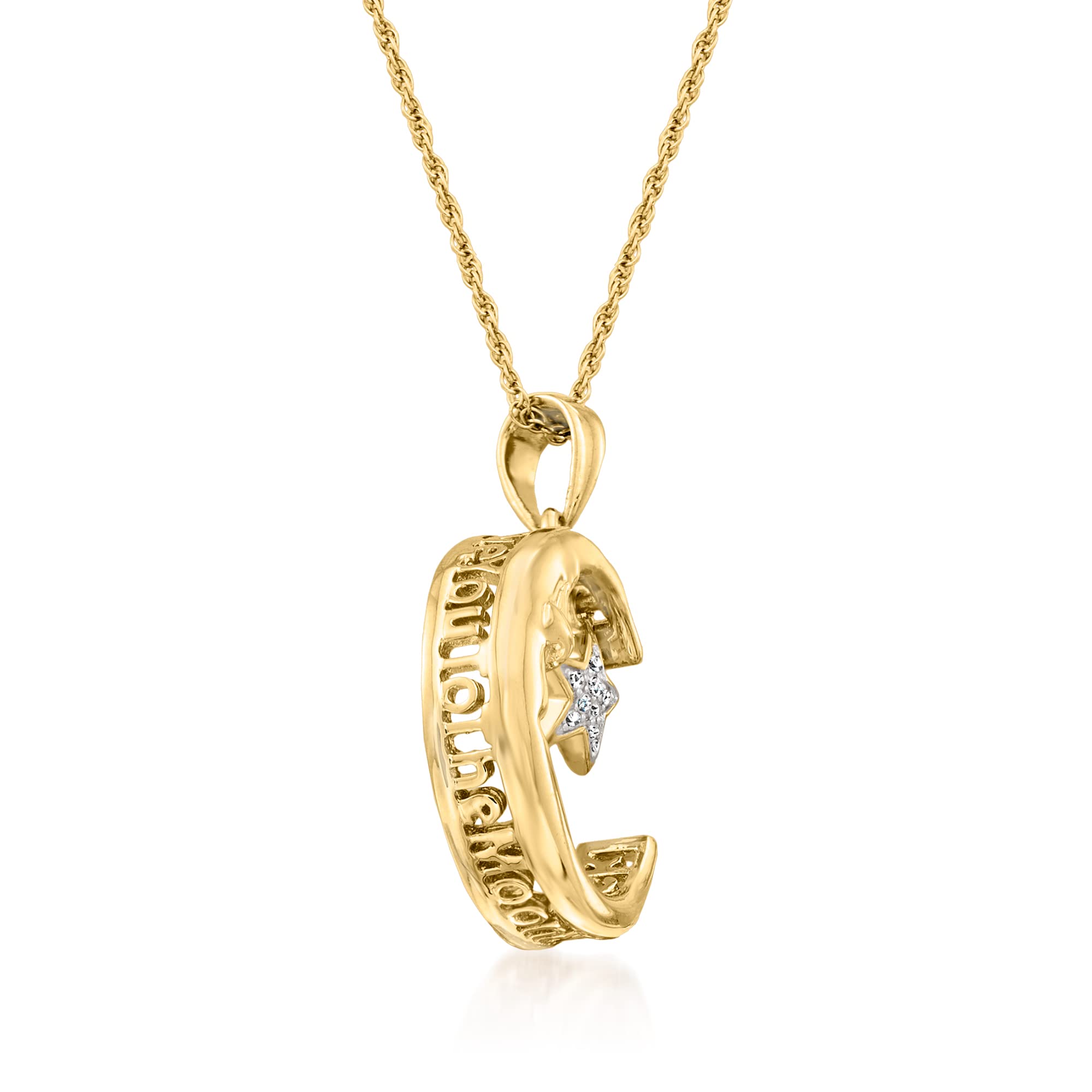 Ross-Simons Diamond-Accented "Love You To The Moon and Back" Moon and Star Pendant Necklace in 18kt Gold Over Sterling. 20 inches