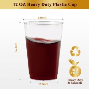 Vplus 150 Pack 12 OZ Clear Plastic Cups, Reusable Plastic Cups, Disposable Heavy Duty Plastic Cups Perfect For Wedding, Thanksgiving Day, Christmas, Halloween Party Cups