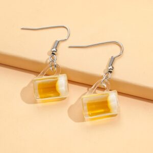 TIANBANGSHI Cute Creative Simulation Beer Mug Dangle Drop Earrings Handmade Lightweight Drink Bottle Earrings Funny Food Earrings for Women Beer Lover Statement Jewelry Gifts (beer glass)