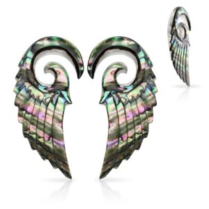 Pierced Owl Abalone Angel Wing Hanging Spiral Taper Plugs, Sold as a Pair (10mm (00GA))