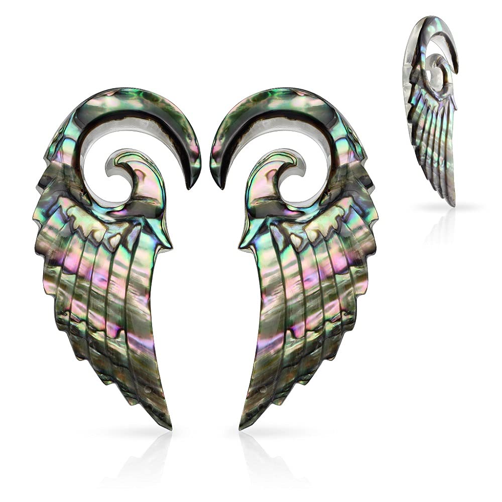 Pierced Owl Abalone Angel Wing Hanging Spiral Taper Plugs, Sold as a Pair (10mm (00GA))