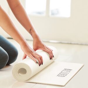 Rae Dunn Yoga Mat - High Density Foam Exercise and Fitness Mat for Workout or Stretching - Dual Sided Non Slip Cushion Grip - Portable, Travel Friendly for Home, Gym, Yoga Studio, Pilates - White