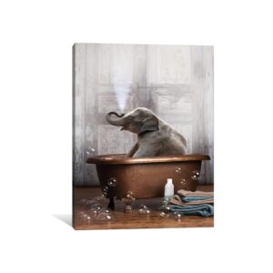 xege qaxme bathroom wall art funny animals elephant in the tub canvas print contemporary painting bathtub wall home decor for bathroom, ready to hang(framed 16x20 inchs)