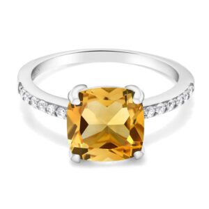 gem stone king 925 sterling silver yellow citrine engagement ring for women (3.12 cttw, gemstone birthstone, cushion 8mm, available in size 5, 6, 7, 8, 9)