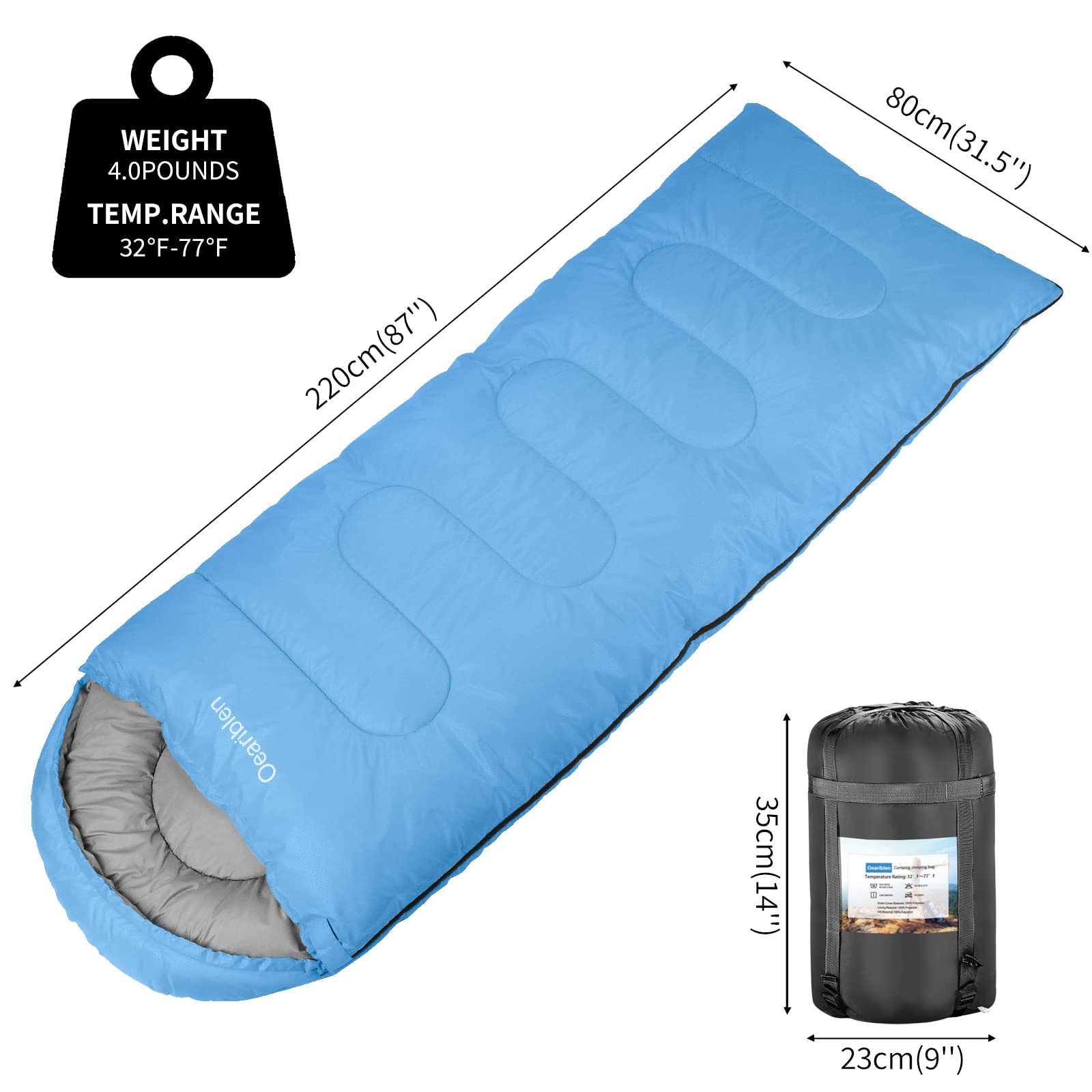 Sleeping Bags for Adults & Kids (Girls or Boys) - Use for Backpacking, Hiking and Camping - Suitable for Warm & Cold Weather - Lightweight, Portable, Waterproof (Dark Blue/Left Zip)