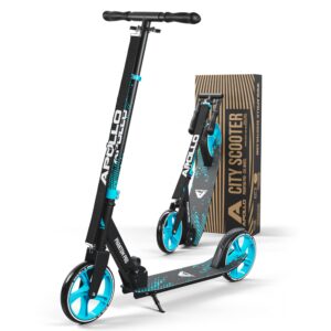 apollo non-electric adult scooter - manual folding kick scooter for adults, teens & kids ages 6 years and up with big wheels (xxl), foldable kick scooters, scooter for adults 220 lbs (blue)