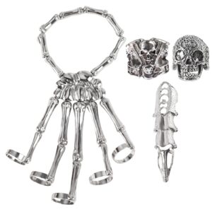 long tiantian skeleton hand bracelet metal skull bracelet with ring hand chain halloween costume outfits accessories for women 2024