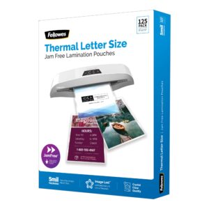 fellowes® imagelast premium uv thermal laminating pouches, letter size, 5 mil, 9" x 11-1/2", clear, pack of 125 pouches