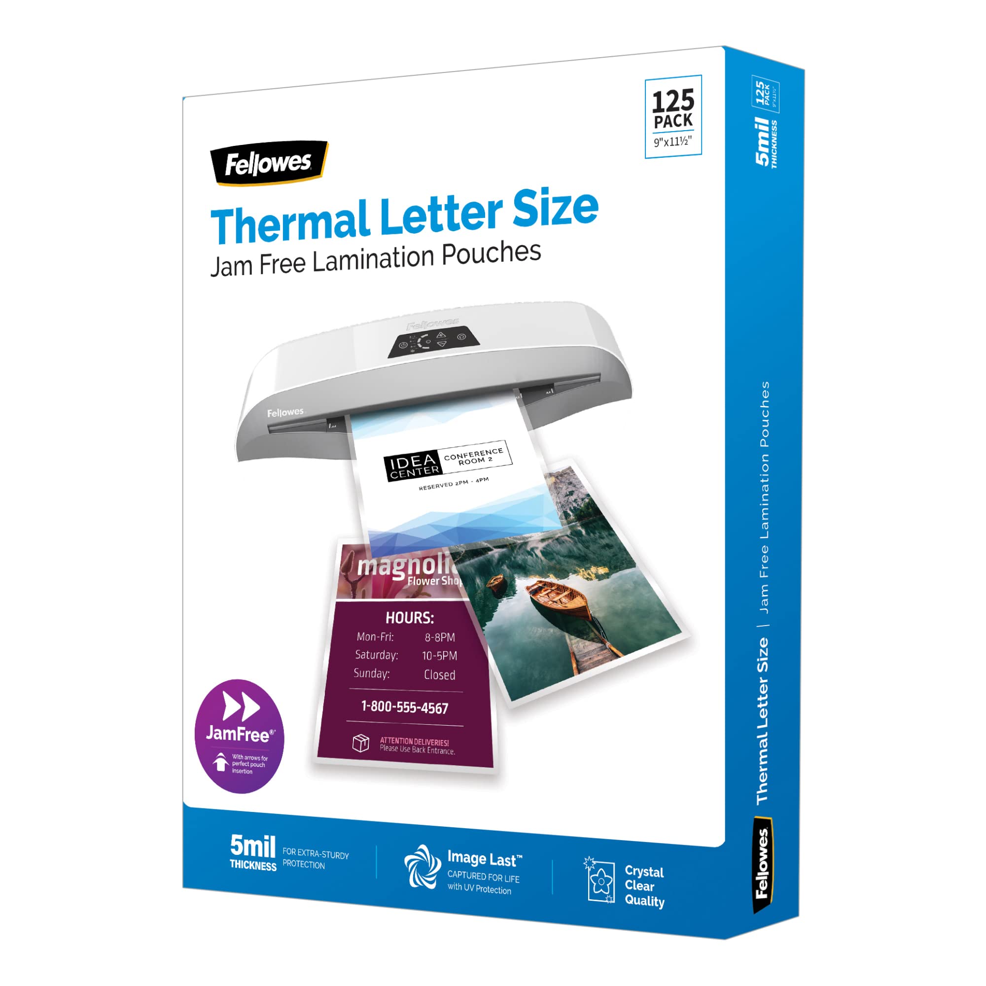 Fellowes® ImageLast Premium UV Thermal Laminating Pouches, Letter Size, 5 Mil, 9" x 11-1/2", Clear, Pack of 125 Pouches