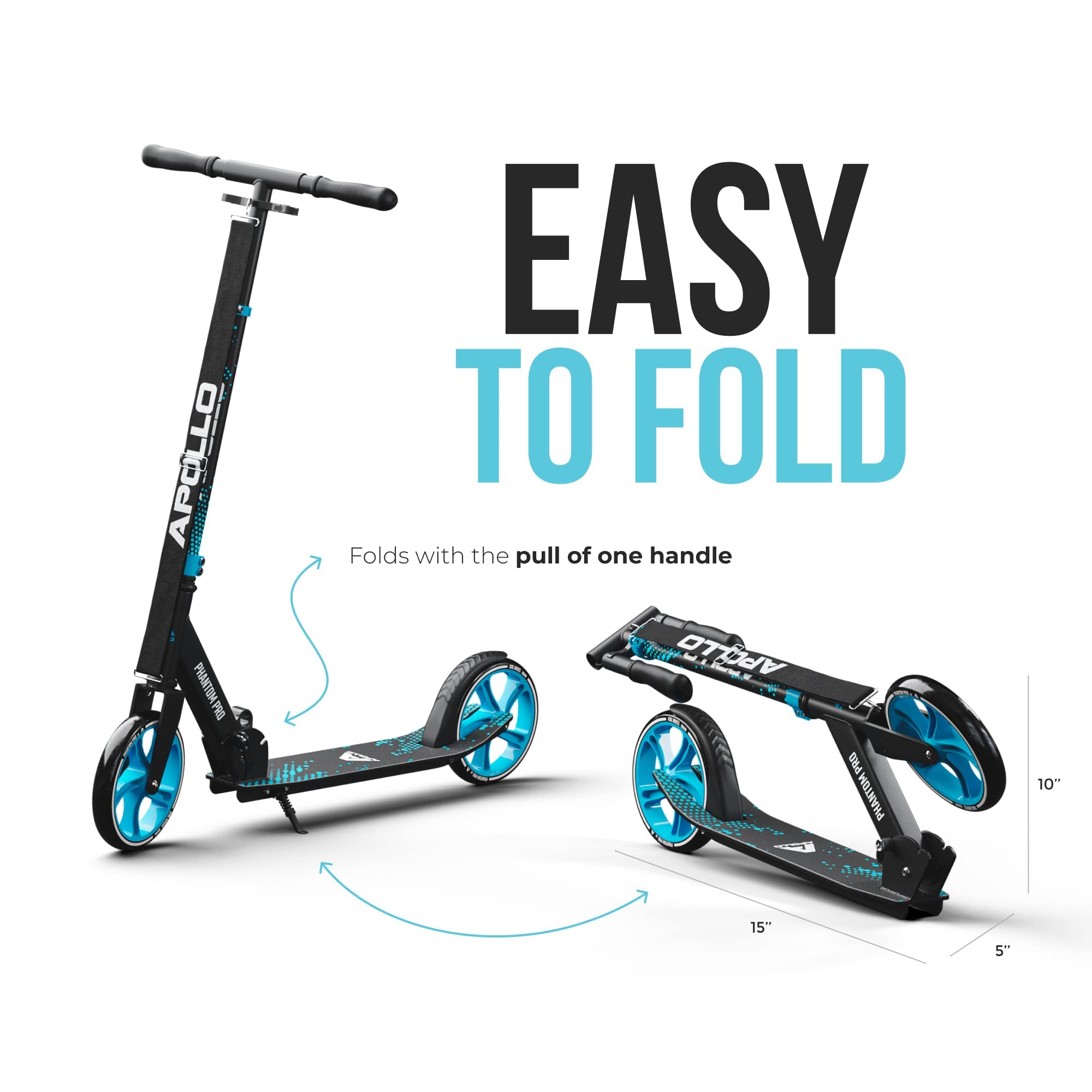 APOLLO Non-Electric Adult Scooter - Manual Folding Kick Scooter for Adults, Teens & Kids Ages 6 Years and up with Big Wheels (XXL), Foldable Kick Scooters, Scooter for Adults 220 lbs (Blue)