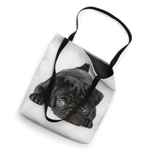 Cute Black Pug Puppy Portrait Beautiful Dog Love Pug Mom Dad Tote Bag