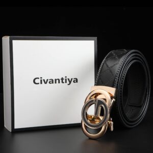 Civantiya Ratchet Belt for Men - Mens Belt Leather Black Designer 1 3/8" for Casual Jeans - Adjustable Belt Trim to Fit