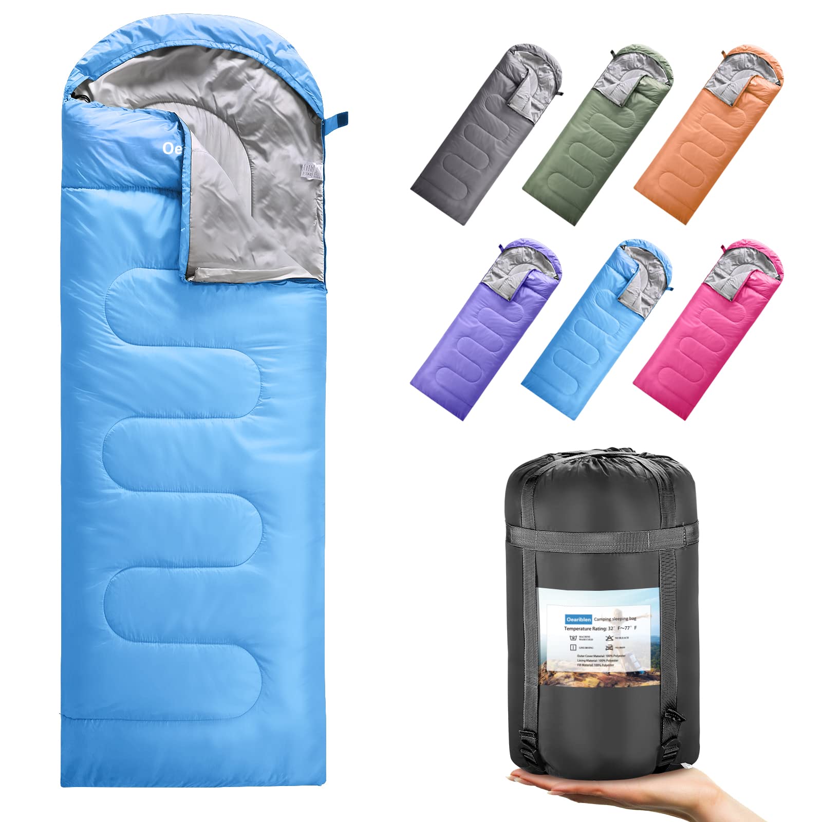 Sleeping Bags for Adults & Kids (Girls or Boys) - Use for Backpacking, Hiking and Camping - Suitable for Warm & Cold Weather - Lightweight, Portable, Waterproof (Dark Blue/Left Zip)