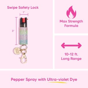 BLINGSTING Pepper Spray for Women - Maximum Strength OC Self Defense Spray - 12 ft Range - UV Marking Dye for Police ID - Safety Lock - Rainbow