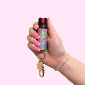 BLINGSTING Pepper Spray for Women - Maximum Strength OC Self Defense Spray - 12 ft Range - UV Marking Dye for Police ID - Safety Lock - Rainbow